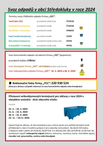 Svoz odpadů v obci 2024 « Obec Středokluky